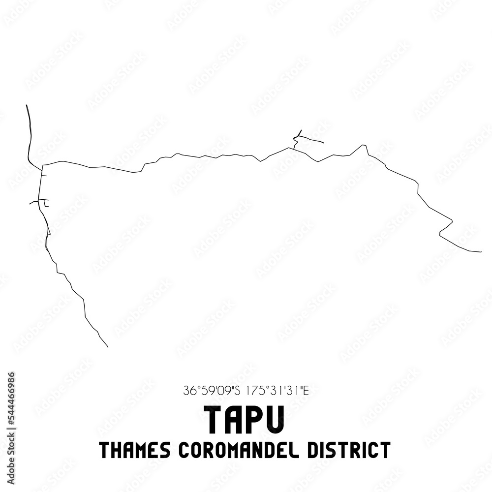 Tapu, Thames-Coromandel District, New Zealand. Minimalistic road map ...