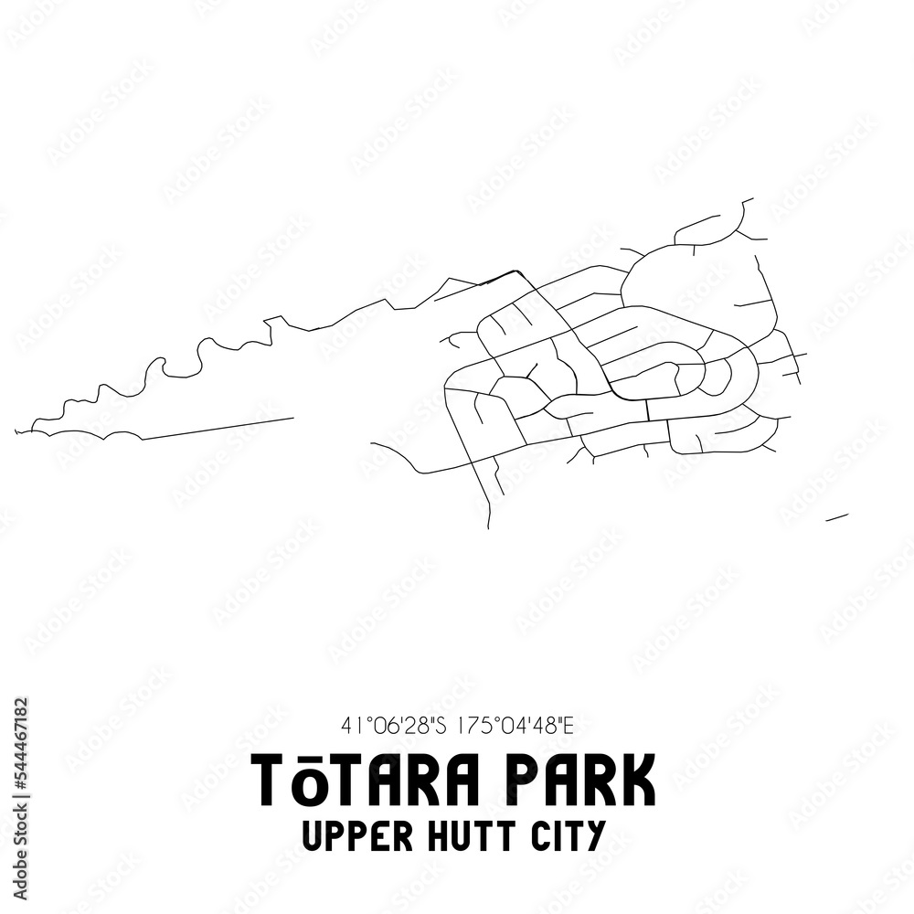Totara Park Upper Hutt City New Zealand Minimalistic Road Map With Black And White Lines