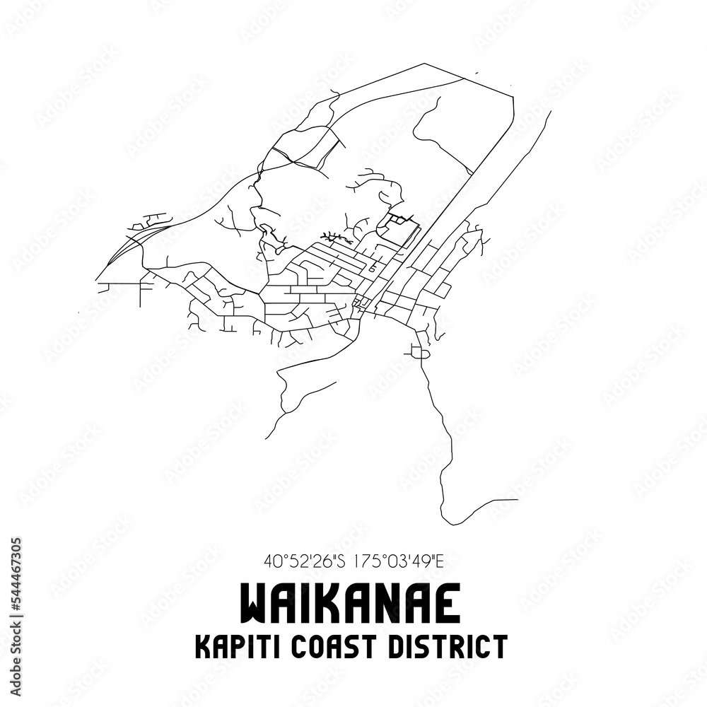 Waikanae, Kapiti Coast District, New Zealand. Minimalistic road map ...