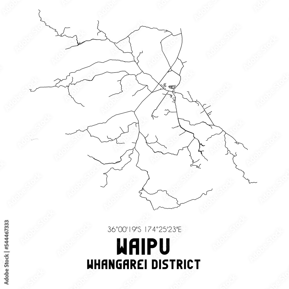 Waipu, Whangarei District, New Zealand. Minimalistic road map with ...