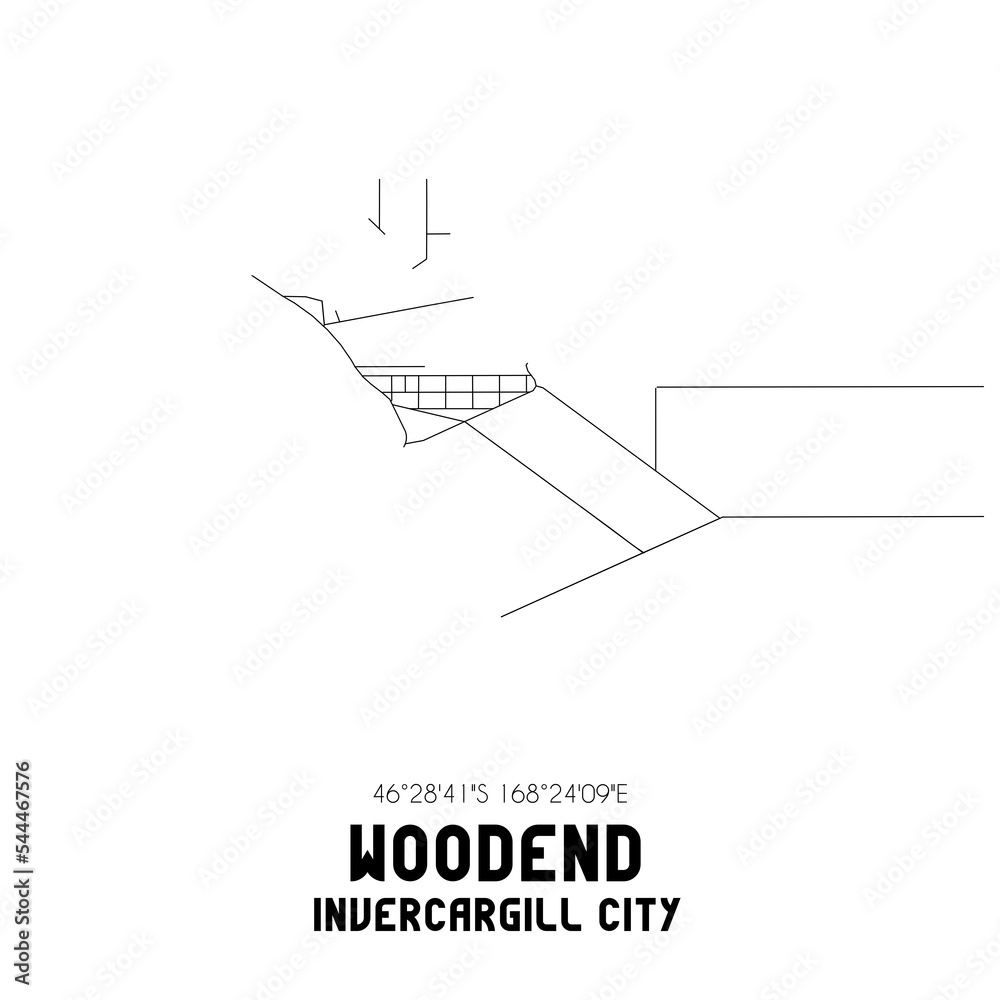 Woodend, Invercargill City, New Zealand. Minimalistic road map with ...