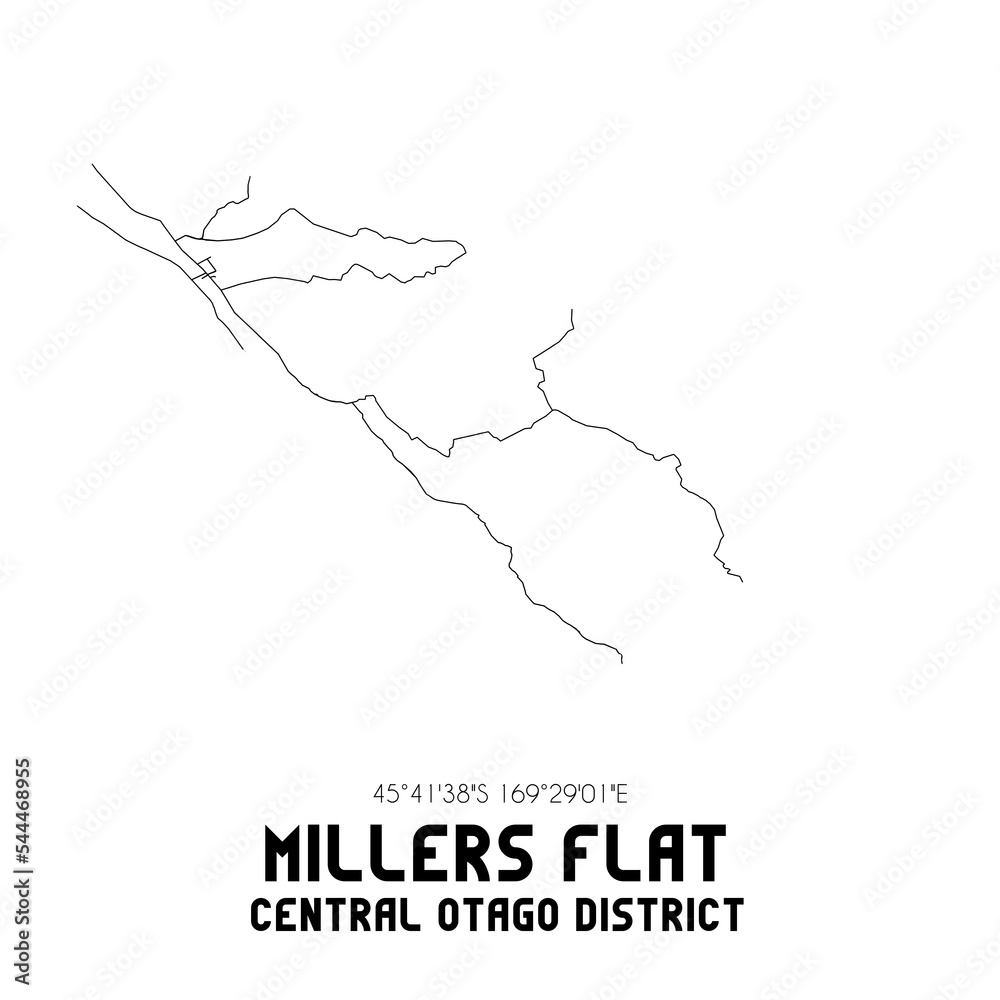Millers Flat, Central Otago District, New Zealand. Minimalistic road ...