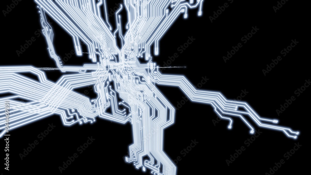 Circuit technology blue illuminated line under silver background with hi-tech digital data ...