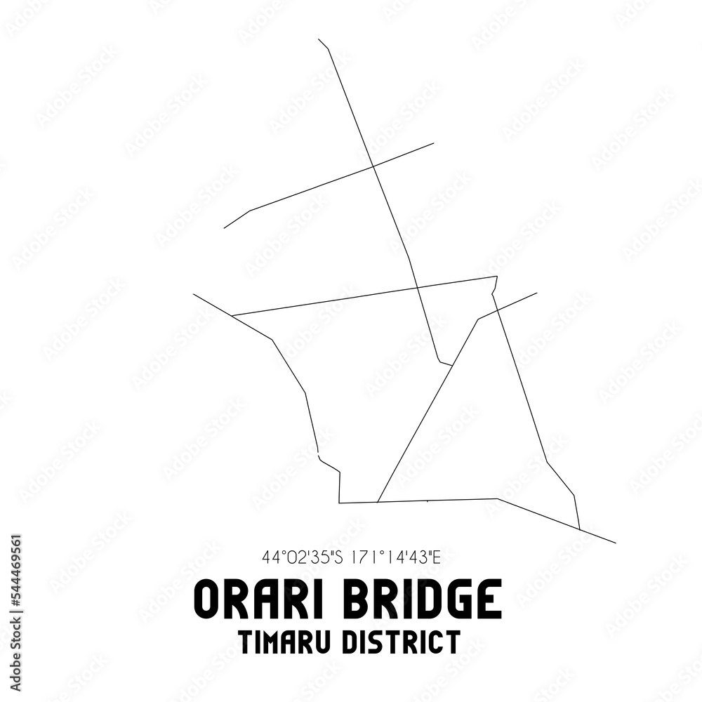 Orari Bridge, Timaru District, New Zealand. Minimalistic road map with ...