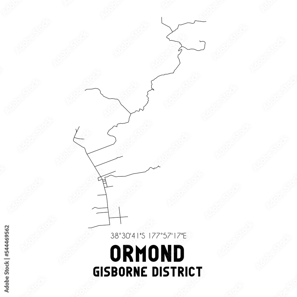 Ormond, Gisborne District, New Zealand. Minimalistic road map with ...