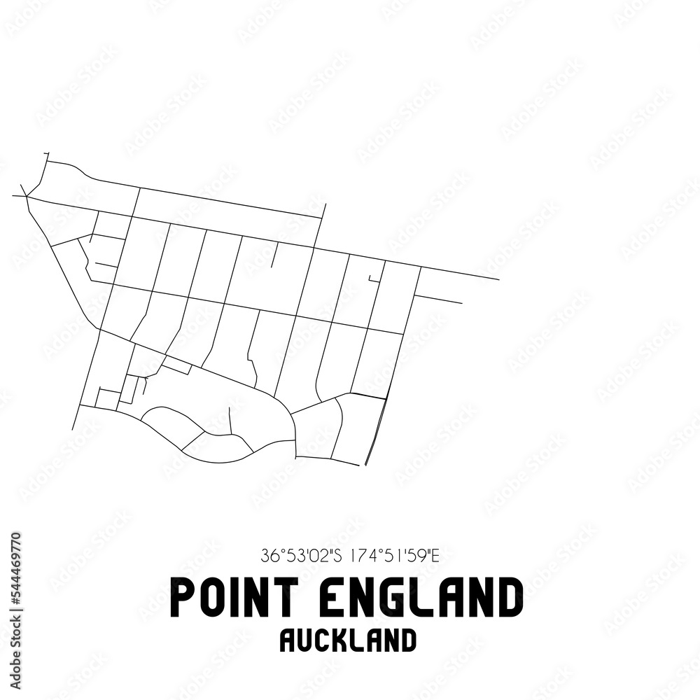 Point England, Auckland, New Zealand. Minimalistic road map with black ...