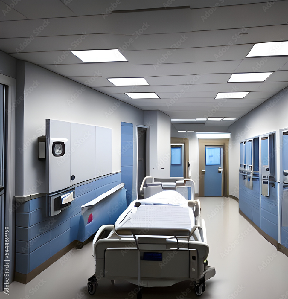 hospital corridor in hospital, an inside of a hospital with bed ...