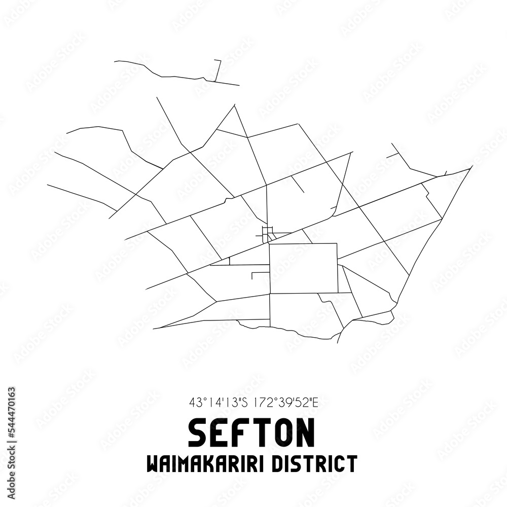 Sefton, Waimakariri District, New Zealand. Minimalistic road map with ...