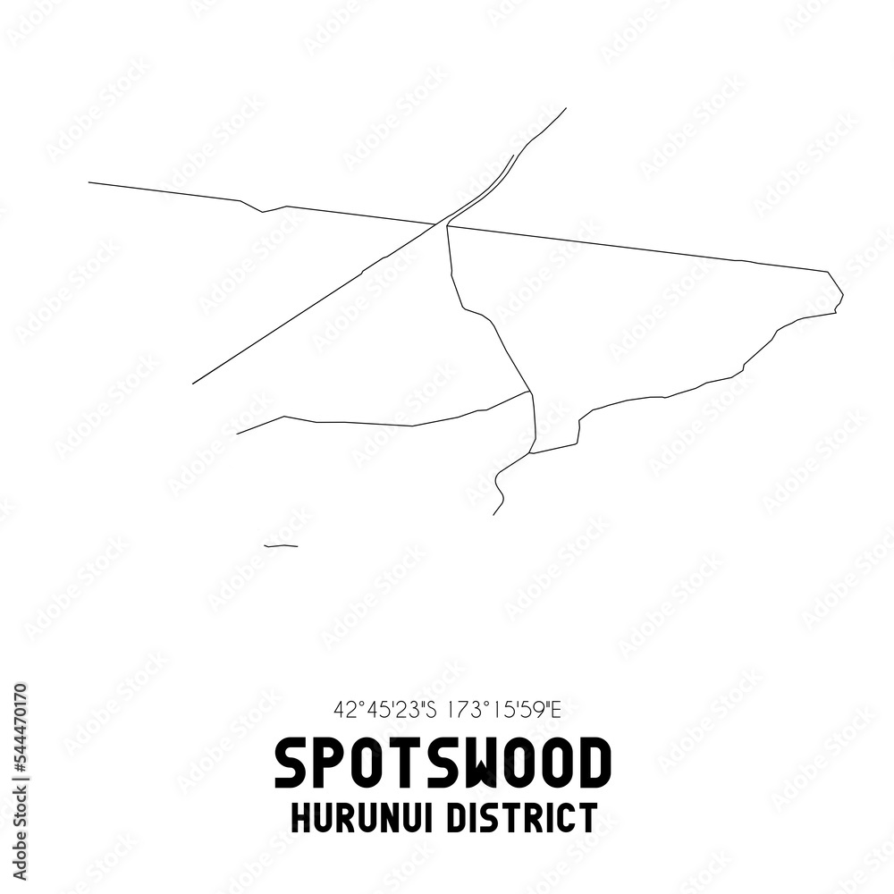 Spotswood, Hurunui District, New Zealand. Minimalistic road map with ...