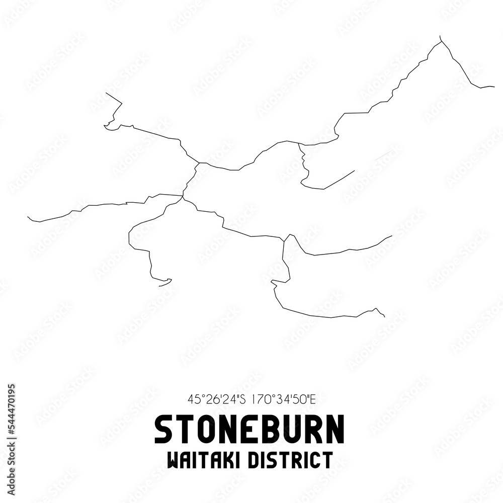 Stoneburn, Waitaki District, New Zealand. Minimalistic road map with ...