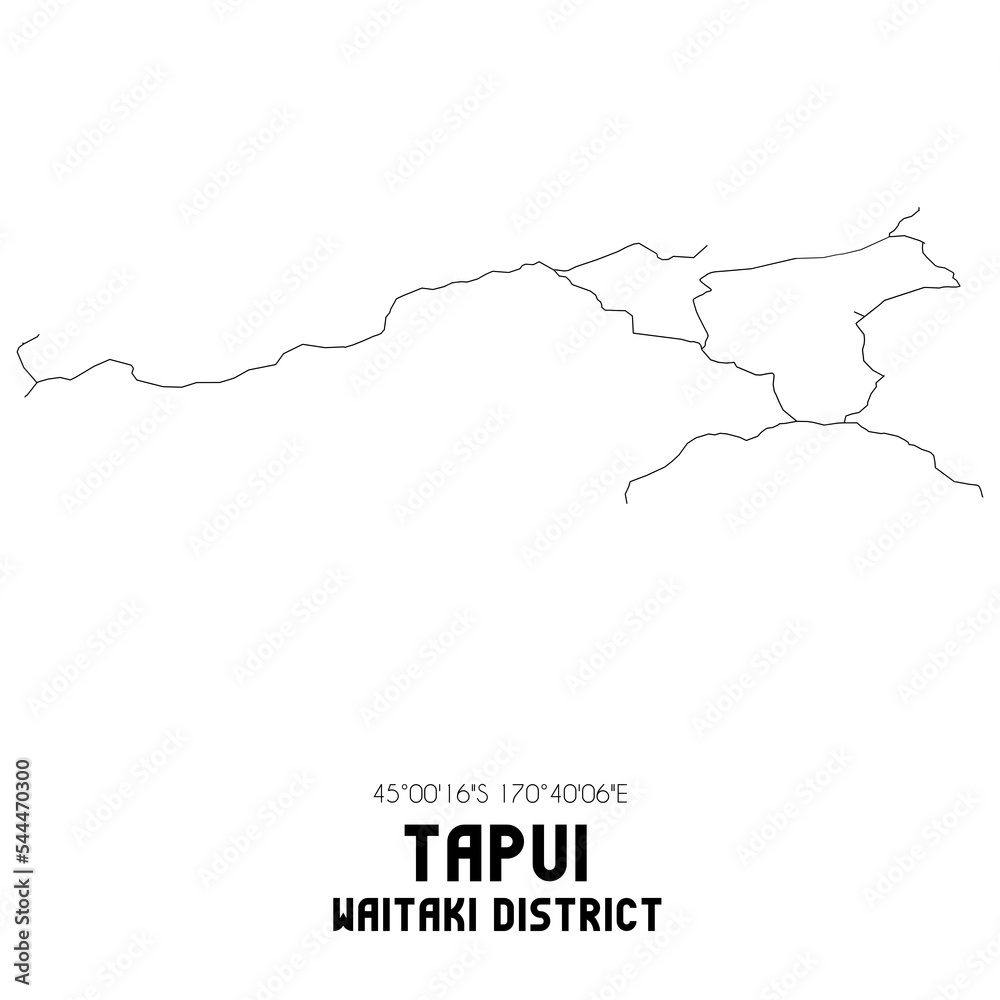 Tapui, Waitaki District, New Zealand. Minimalistic road map with black ...