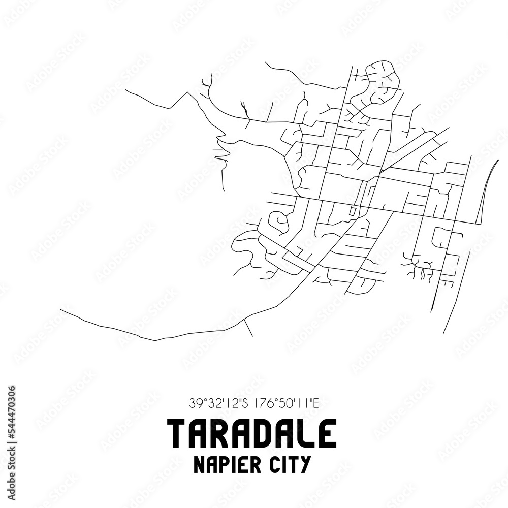 Taradale, Napier City, New Zealand. Minimalistic road map with black ...