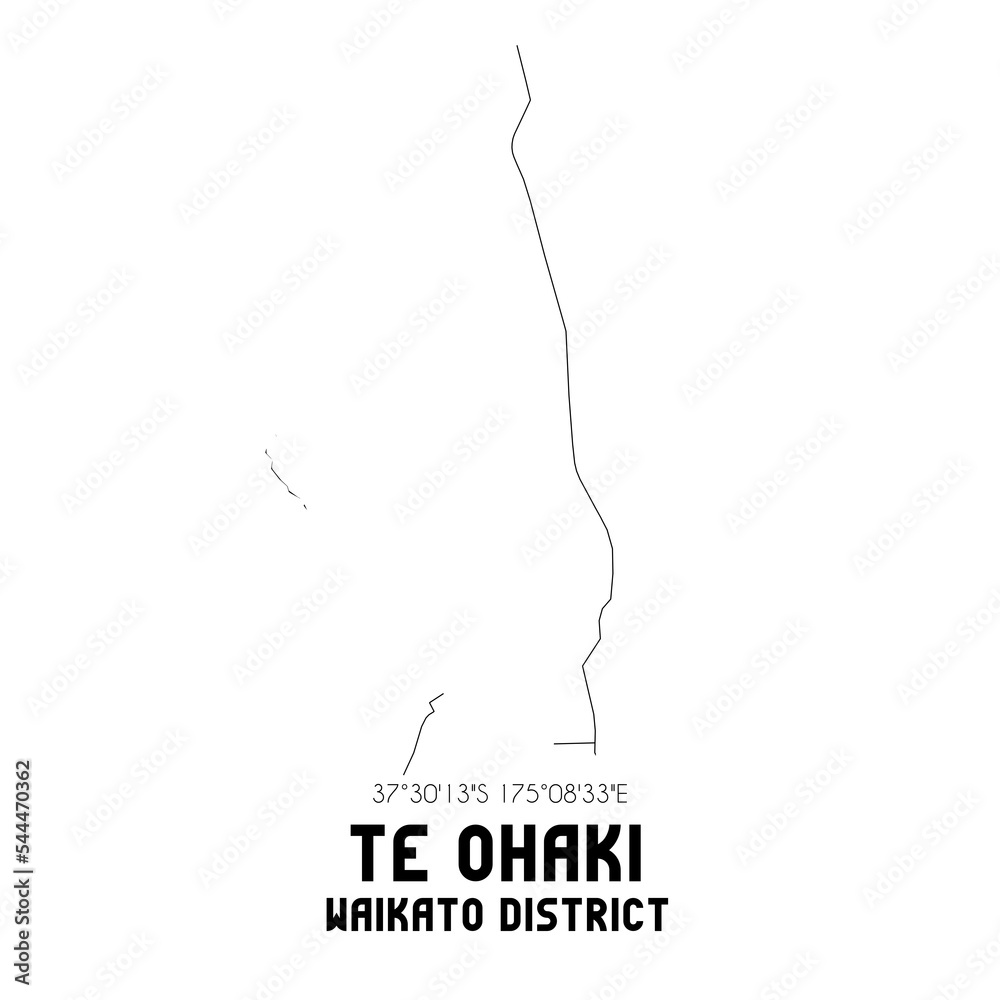 Te Ohaki, Waikato District, New Zealand. Minimalistic road map with ...
