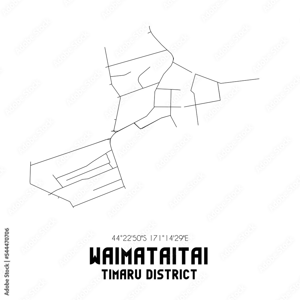 Waimataitai, Timaru District, New Zealand. Minimalistic road map with ...