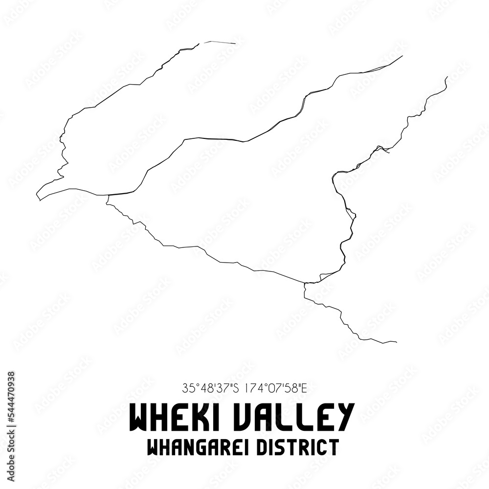 Wheki Valley, Whangarei District, New Zealand. Minimalistic road map ...