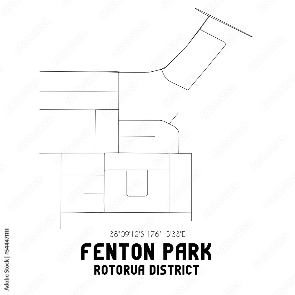 Fenton Park, Rotorua District, New Zealand. Minimalistic road map with ...