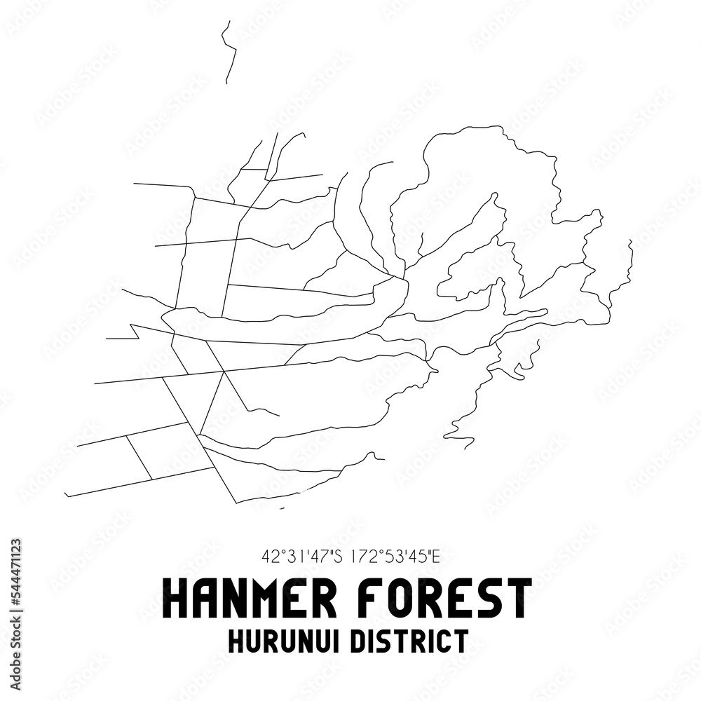 Hanmer Forest, Hurunui District, New Zealand. Minimalistic road map ...