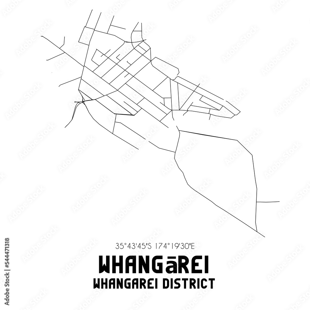Whangarei, Whangarei District, New Zealand. Minimalistic road map with ...