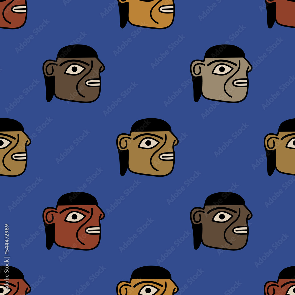 Seamless ethnic pattern with stylized human heads. Ancient Peruvian ...