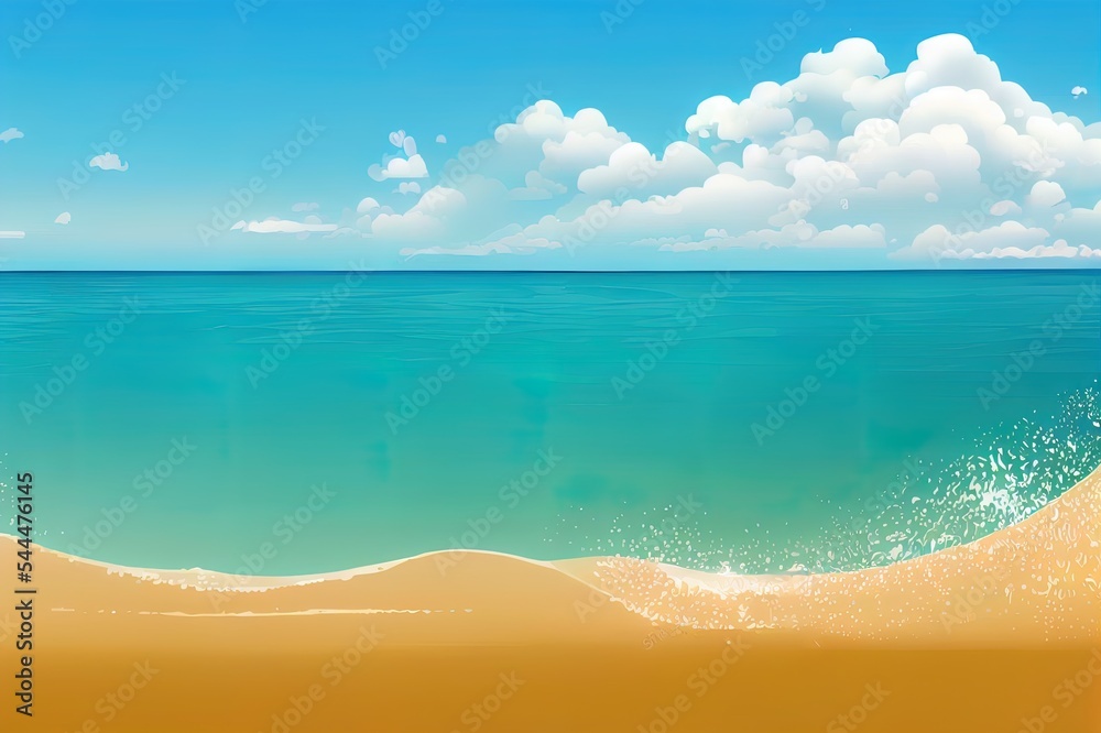 Sea beach landscape. Cartoon summer sunny day, ocean view horizontal ...