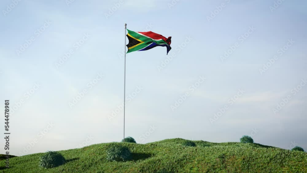 South Africa, South African flag waving in the wind on a beautiful ...