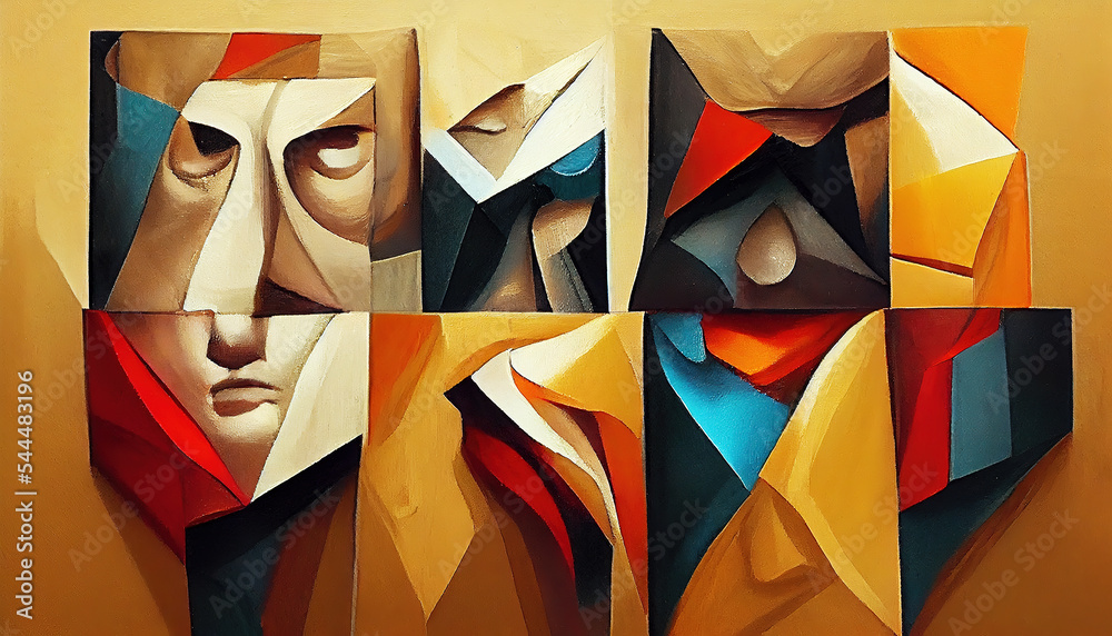 Abstract human faces in modernism style. Imitation of oil painting ...