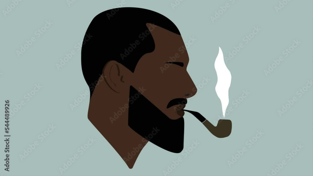 Smoke animation. Silhouette. Face. Male head on blue background. Black ...