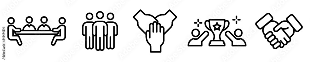 Conjunto de iconos de trabajo en equipo. Reunión de negocios. acuerdo ...