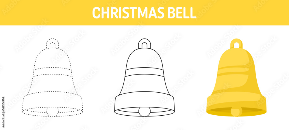 Christmas Bell tracing and coloring worksheet for kids Stock Vector ...