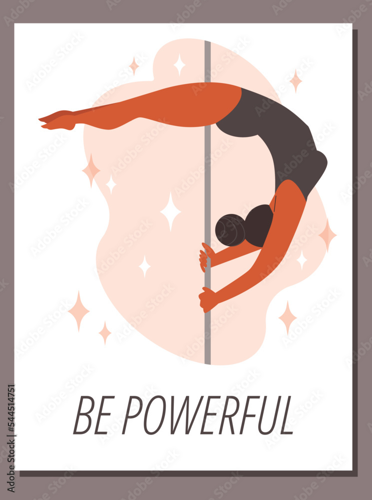 Powerful woman performing pole dance, poster template - flat vector ...