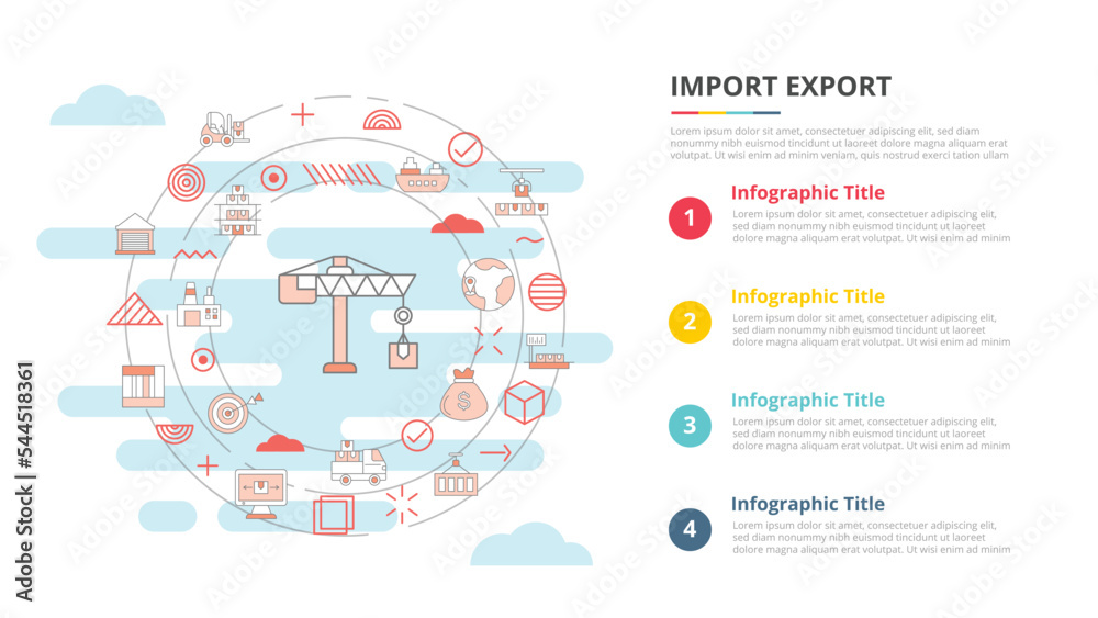 import and export concept for infographic template banner with four ...