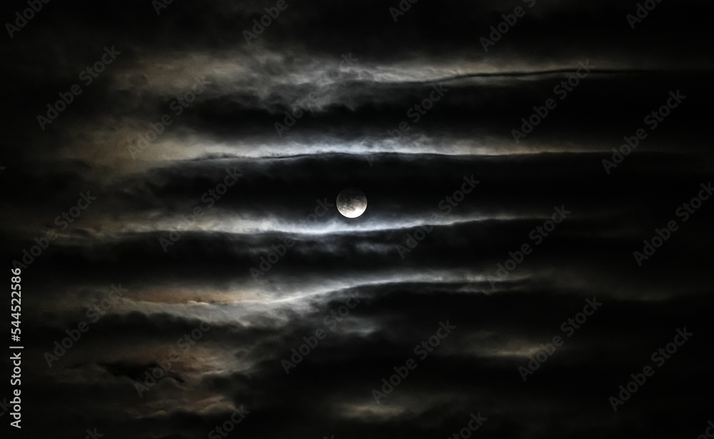 Amazing full moon sky. Altostratus Undulatus clouds type on sky during ...