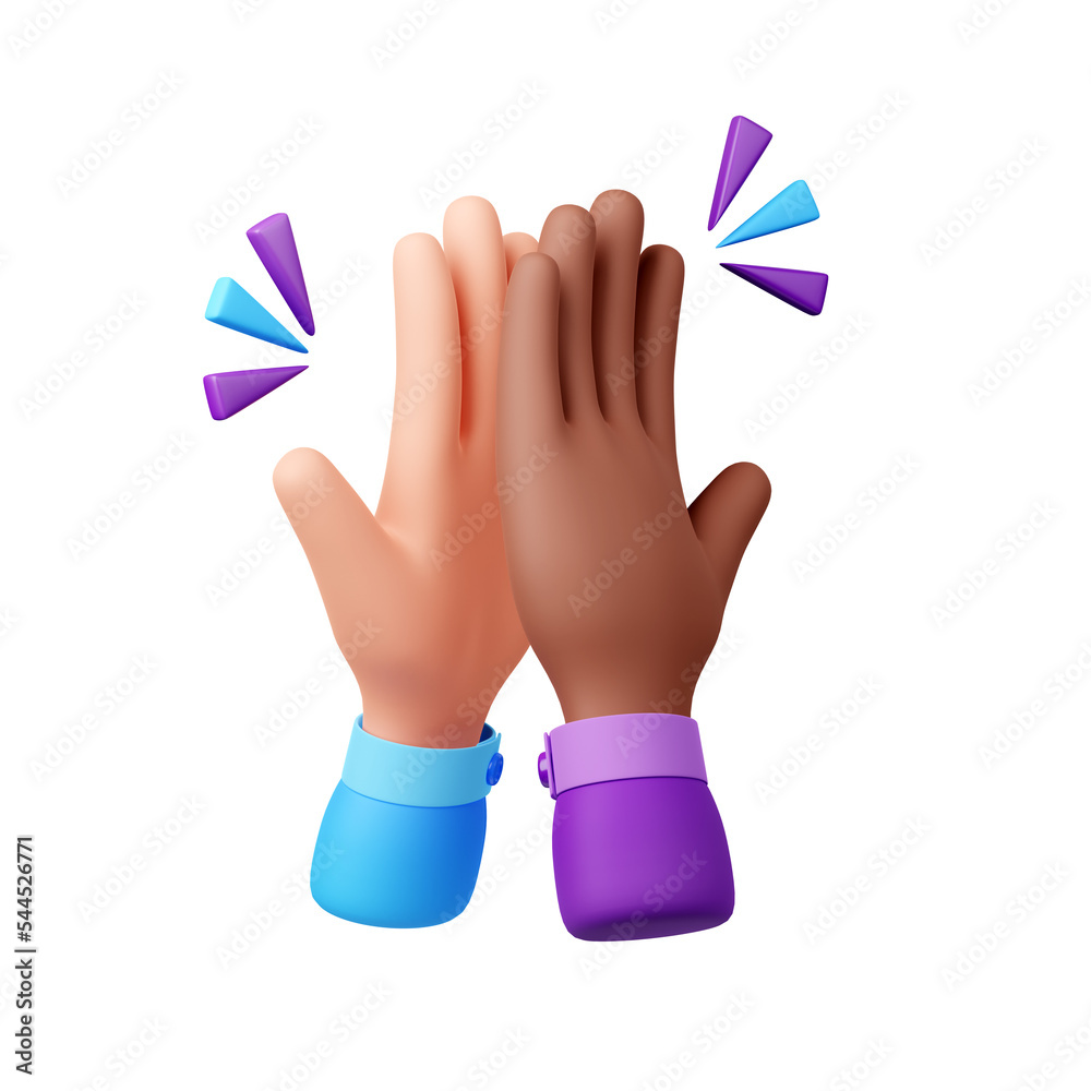 3D render black and white hands clapping with sound effect illustration ...