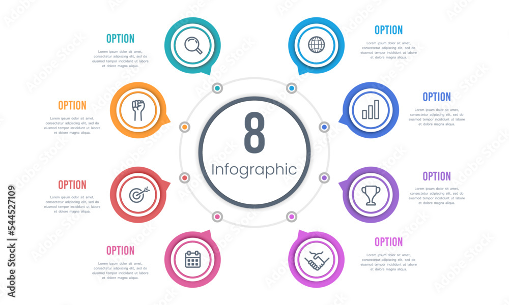 Process chart. Infographic 8 options business process colorful. Stock ...