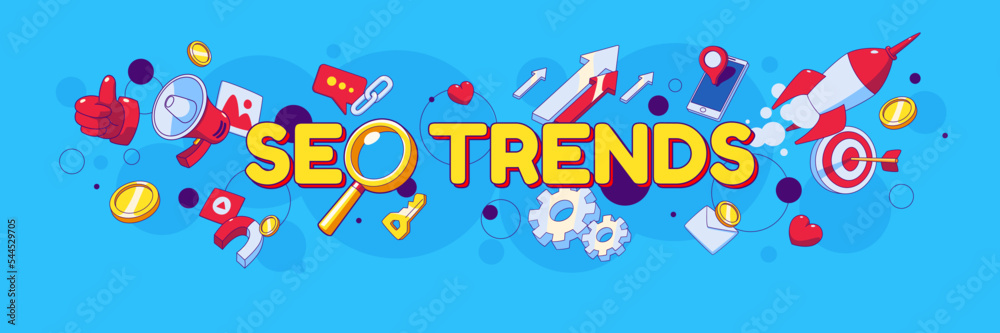 Seo trends cartoon banners in contemporary style with smartphone ...