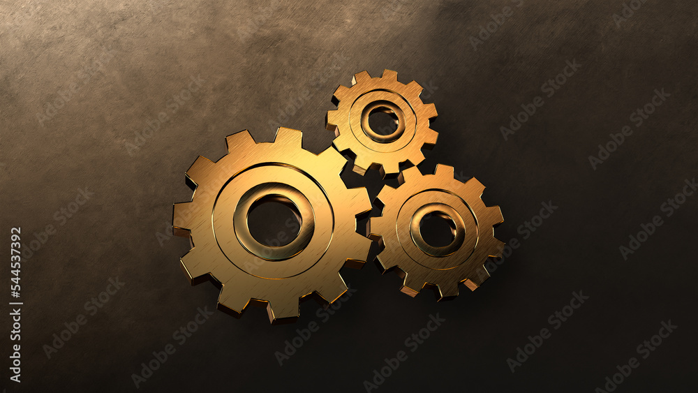 engine gears wheels slowly rotating dark metallic gears. Iron clockwork ...