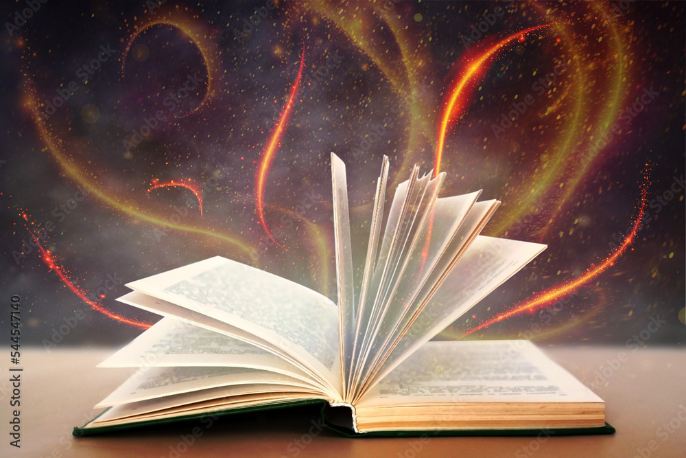 open magical old book. open book with magical glow Stock Photo | Adobe ...
