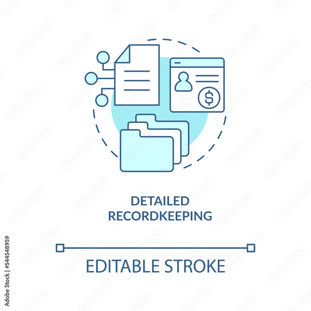 Detailed recordkeeping turquoise concept icon. Payroll management ...