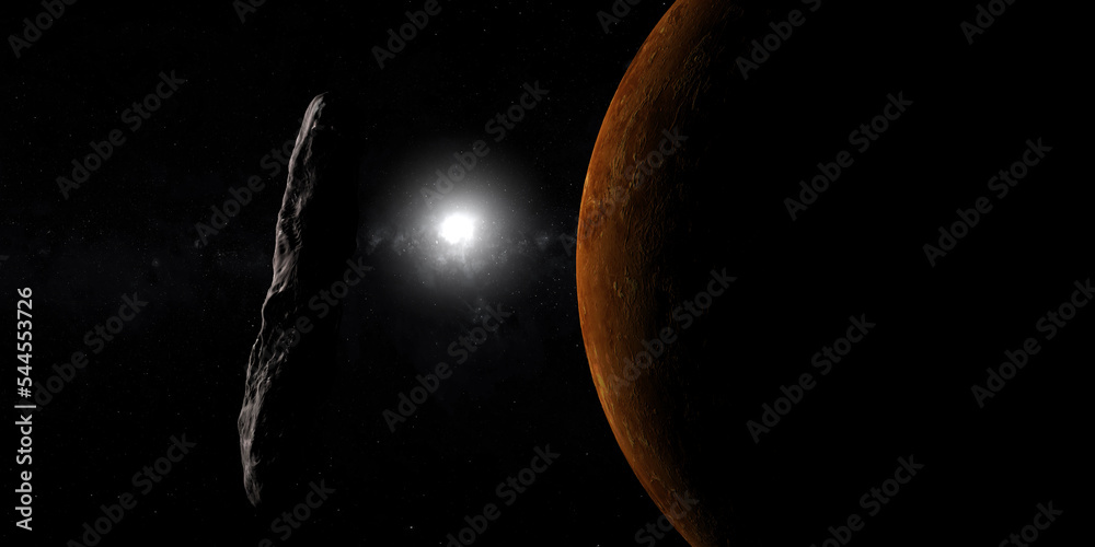 Oumuamua, interstellar object, orbiting near Venus planet Stock Photo ... Oumuamua, interstellar object, orbiting near Venus planet Stock Photo ...