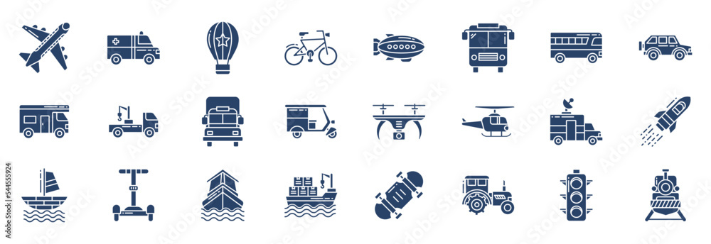 Collection of icons related to Transportation, including icons like ...