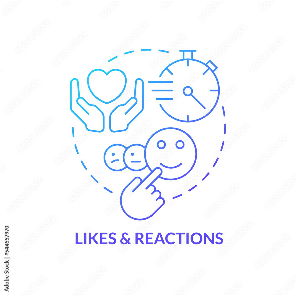 Likes and reaction blue gradient concept icon. Social media interaction ...