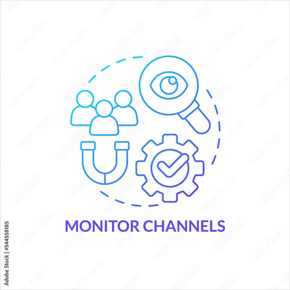 Monitor channels blue gradient concept icon. Interaction with brand ...