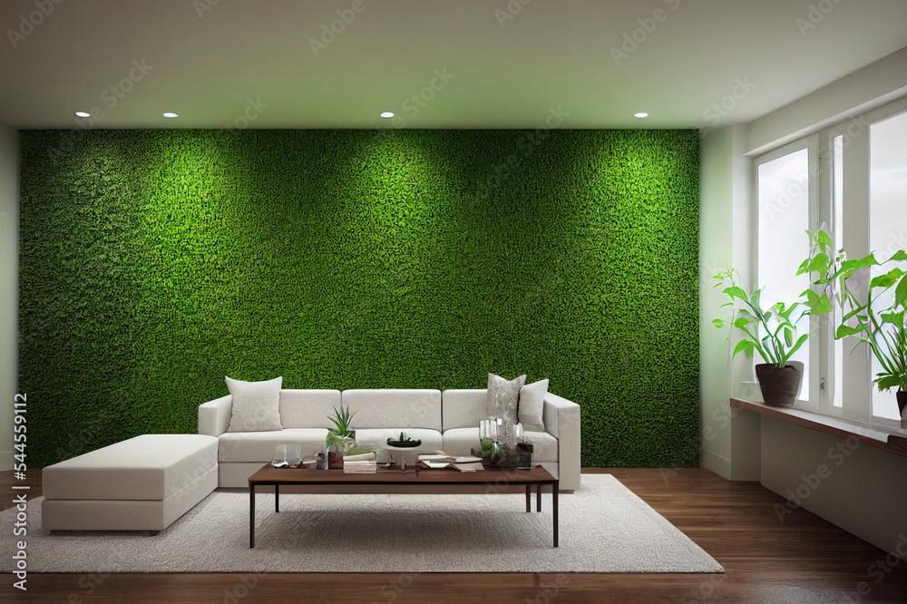 Vertical Green Wall in modern living room interior, 3d render Stock ...