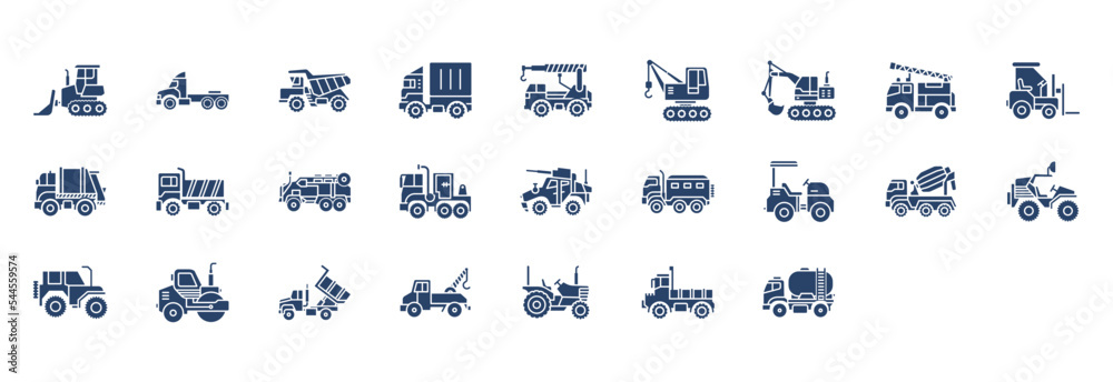 Collection of icons related to Vehicles, including icons like crane ...