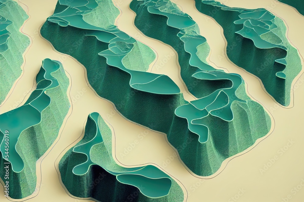 3D Topographic height map, geology survey. Topographic cartography, contour map, 3D relief ...