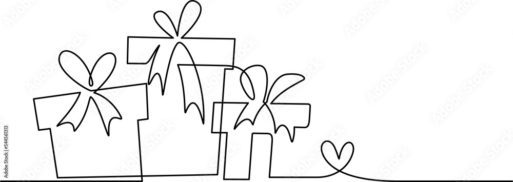 continuous line drawing of gift boxes set minimal style illustration ...