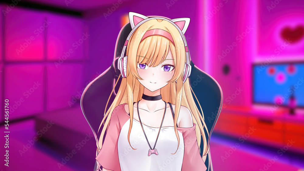 Virtual streamer vtuber anime girl interact with fans from girly pink ...