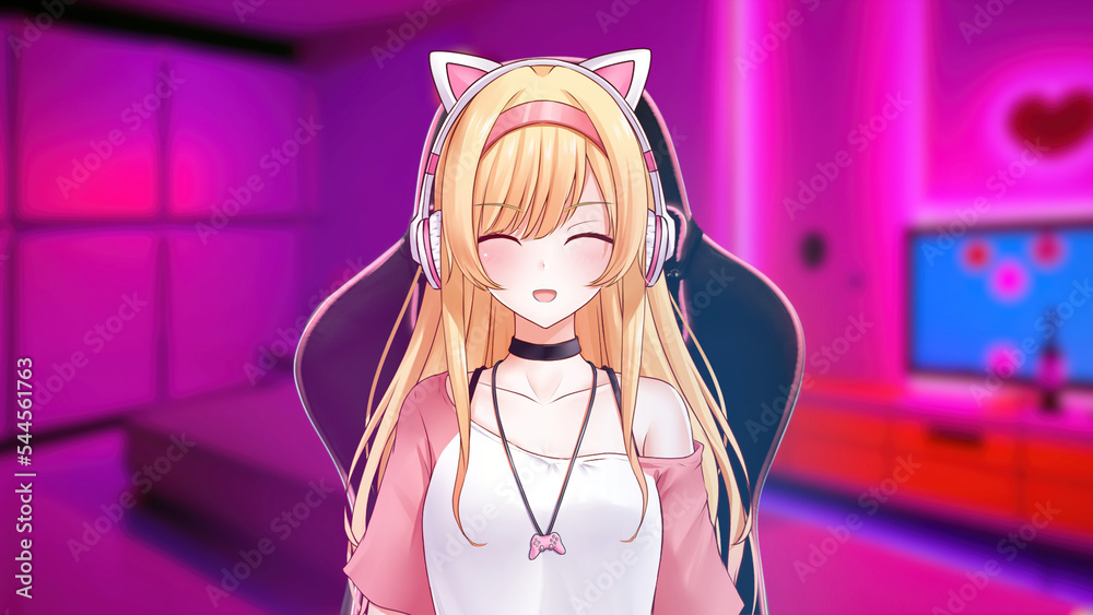 Virtual streamer vtuber anime girl interact with fans from girly pink ...