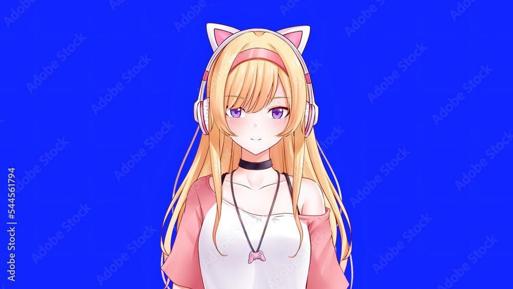 Anime girl Vtuber on blue screen interact with viewers, virtual ...
