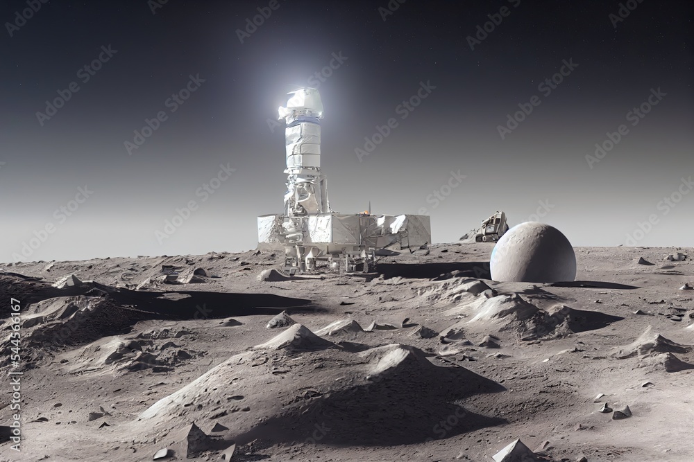 Lunar base, spatial outpost. First settlement on the moon. Space ...